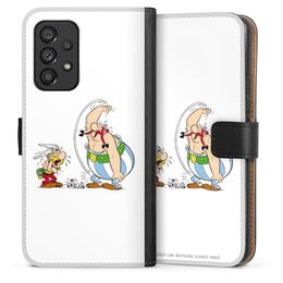 DeinDesign Galaxy A53 5G Handy Klapph&uuml;lle Handyh&uuml;lle aus Kunst Leder schwarz Flip Case Obelix Official Licensed Product Asterix Sideflip mit langer Lasche