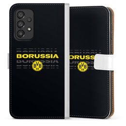 DeinDesign Galaxy A33 5G Handy Klapph&uuml;lle Handyh&uuml;lle aus Kunst Leder wei&szlig; Flip Case Official Licensed Product Borussia Dortmund Bvb Sideflip mit Lasche