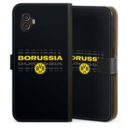 DeinDesign Galaxy XCover 6 Pro Handy Klapph&uuml;lle Handyh&uuml;lle aus Kunst Leder schwarz Flip Case Bvb Official Licensed Product Borussia Dortmund Sideflip mit langer 