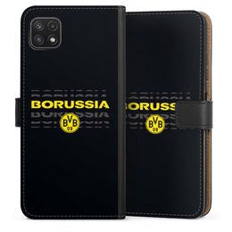 DeinDesign Galaxy A22 5G Handy Klapph&uuml;lle Handyh&uuml;lle aus Kunst Leder schwarz Flip Case Official Licensed Product Borussia Dortmund Bvb Sideflip mit langer Lasche