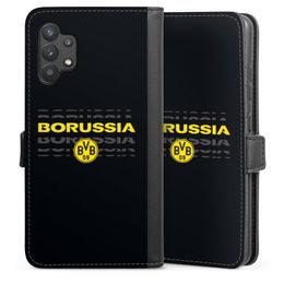 DeinDesign Galaxy A32 4G Handy Klapph&uuml;lle Handyh&uuml;lle aus Kunst Leder schwarz Flip Case Official Licensed Product Bvb Borussia Dortmund Sideflip mit Lasche