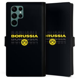 DeinDesign Galaxy S22 Ultra Handy Klapph&uuml;lle Handyh&uuml;lle aus Kunst Leder schwarz Flip Case Official Licensed Product Bvb Borussia Dortmund Sideflip mit langer 