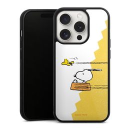 DeinDesign iPhone 15 Pro Handy Gallery Case Handyh&uuml;lle 9H Geh&auml;rtetes Glas R&uuml;ckseite H&uuml;lle Snoopy Peanuts Children Gallery Case
