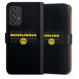 DeinDesign Galaxy A53 5G Handy Klapph&uuml;lle Handyh&uuml;lle aus Kunst Leder schwarz Flip Case Bvb Official Licensed Product Borussia Dortmund Sideflip mit langer Lasche