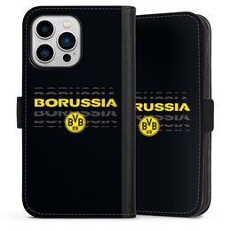 DeinDesign iPhone 13 Pro Handy Klapph&uuml;lle Handyh&uuml;lle aus Kunst Leder schwarz Flip Case Official Licensed Product Bvb Borussia Dortmund Sideflip mit Lasche