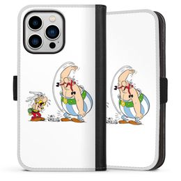 DeinDesign iPhone 13 Pro Handy Klapph&uuml;lle Handyh&uuml;lle aus Kunst Leder schwarz Flip Case Obelix Official Licensed Product Asterix Sideflip mit Lasche