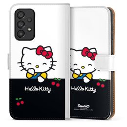 DeinDesign Galaxy A33 5G Handy Klapph&uuml;lle Handyh&uuml;lle aus Kunst Leder wei&szlig; Flip Case Official Licensed Product Cherry Hello Kitty Sideflip mit Lasche