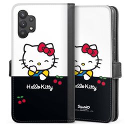 DeinDesign Galaxy A32 4G Handy Klapph&uuml;lle Handyh&uuml;lle aus Kunst Leder schwarz Flip Case Hello Kitty Cherry Official Licensed Product Sideflip mit Lasche