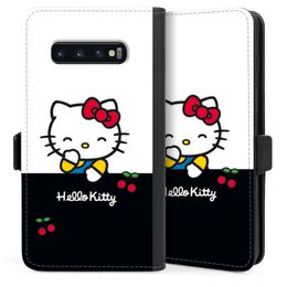 DeinDesign Galaxy S10 Plus Handy Klapph&uuml;lle Handyh&uuml;lle aus Kunst Leder schwarz Flip Case Hello Kitty Cherry Official Licensed Product Sideflip mit Lasche