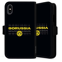 DeinDesign iPhone X Handy Klapph&uuml;lle Handyh&uuml;lle aus Kunst Leder schwarz Flip Case Official Licensed Product Bvb Borussia Dortmund Sideflip mit langer Lasche