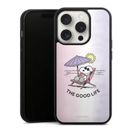 DeinDesign iPhone 15 Pro Handy Gallery Case Handyh&uuml;lle 9H Geh&auml;rtetes Glas R&uuml;ckseite H&uuml;lle Snoopy Official Licensed Product Peanuts Gallery Case