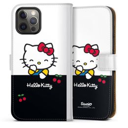 DeinDesign iPhone 12 Pro Max Handy Klapph&uuml;lle Handyh&uuml;lle aus Kunst Leder wei&szlig; Flip Case Hello Kitty Cherry Official Licensed Product Sideflip mit Lasche