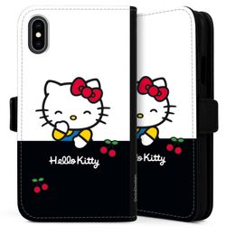 DeinDesign iPhone X Handy Klapph&uuml;lle Handyh&uuml;lle aus Kunst Leder schwarz Flip Case Hello Kitty Cherry Official Licensed Product Sideflip mit langer Lasche
