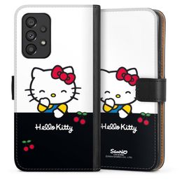 DeinDesign Galaxy A53 5G Handy Klapph&uuml;lle Handyh&uuml;lle aus Kunst Leder schwarz Flip Case Official Licensed Product Hello Kitty Cherry Sideflip mit langer Lasche