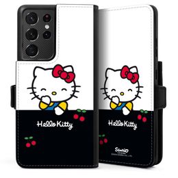 DeinDesign Galaxy S21 Ultra 5G Handy Klapph&uuml;lle Handyh&uuml;lle aus Kunst Leder schwarz Flip Case Hello Kitty Cherry Official Licensed Product Sideflip mit Lasche
