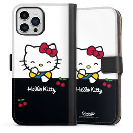 DeinDesign iPhone 13 Pro Max Handy Klapph&uuml;lle Handyh&uuml;lle aus Kunst Leder schwarz Flip Case Hello Kitty Cherry Official Licensed Product Sideflip mit langer 