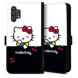 DeinDesign Galaxy A32 5G Handy Klapph&uuml;lle Handyh&uuml;lle aus Kunst Leder schwarz Flip Case Hello Kitty Cherry Official Licensed Product Sideflip mit langer Lasche