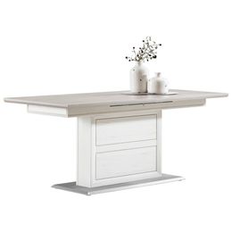 Hom&acute;in Hom`in Esstisch, Grau, Wei&szlig;, Holzwerkstoff, rechteckig, S&auml;ule, Bodenplatte, 90x76.2x180-220 cm, ausziehbar, Esszimmer, Tische, Esstische, Esstische ausziehbar