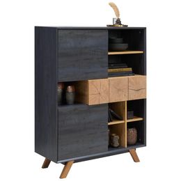 CARRYHOME Highboard, Eiche, Dunkelgrau, Holz, Eiche, massiv, 5 F&auml;cher, 1 Schublade(n) Schubladen, 100x133.5x40 cm, Beim&ouml;bel erh&auml;ltlich, stehend, Wohnzimmer, Kommoden & Sideboards, Highboards