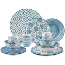 Novel Kombiservice, Blau, Wei&szlig;, Keramik, 30-teilig, Floral, 280 ml,550 ml, Lfgb, lebensmittelecht, Essen & Trinken, Geschirr, Geschirr-Sets, Kombiservice