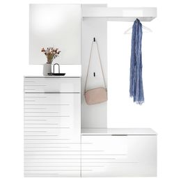 Garderobe, Wei&szlig;, Wei&szlig; Hochglanz, Holzwerkstoff, 4-teilig, 140x190x38 cm, Garderobe, Garderoben-Sets & Serien, Garderoben-Sets
