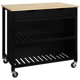 Mid.you K&uuml;cheninsel, Natur, Schwarz, Holz, Holzwerkstoff, Kautschukholz, massiv, 2 Schublade(n) Schubladen, einzeln stellbar, 98x94x58 cm, rollbar, K&uuml;chen, K&uuml;chenm&ouml;bel, K&uuml;cheninseln