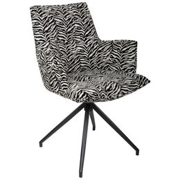 Novel Armlehnstuhl, Schwarz, Wei&szlig;, Metall, Textil, Tiger, Drehkreuz, Rundrohr, 59x89.5x63 cm, Sitzfl&auml;che 360&deg; drehbar, automatische R&uuml;ckholfunktion, Stoffauswahl, Esszimmer, St&uuml;hle, Esszimmerst&uuml;hle, Armlehnenst&uuml;hle