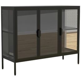 Mid.you Vitrine Floka, Schwarz, Metall, Glas, 1 F&auml;cher, 110x80x35 cm, stehend, Wohnzimmer, Wohnw&auml;nde, Vitrinenschr&auml;nke