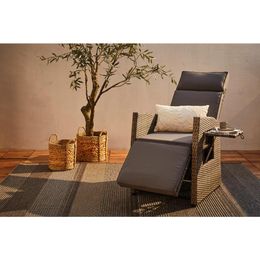 Ambia Garden Garten-Relaxsessel, Grau, Metall, Kunststoff, Textil, F&uuml;llung: Schaumstoff, 57x73x105 cm, integrierter Tisch, Gartenm&ouml;bel, Gartenst&uuml;hle