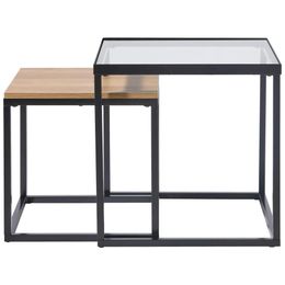 Xora Couchtischset, Klar, Schwarz, Eiche, Metall, Glas, Holzwerkstoff, 2-teilig, quadratisch, Flachrohr, 40x48x40 cm, Bsci, einfacher Aufbau, Wohnzimmer, Wohnzimmertische, Satztische