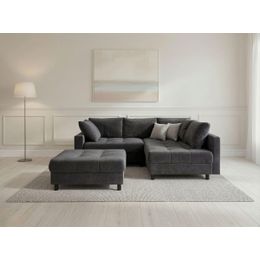 Ecksofa Collection AB "Antonia L-Form, B: 215 cm", anthrazit, B:302cm H:86cm T:184cm, 100%Polyester, Sofas, Ecksofa, Ecksofa, R&uuml;ckenkissen, ottomane beidseitig montierbar, Bonnelfederkern
