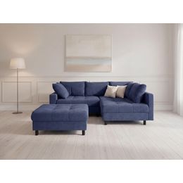 Ecksofa Collection AB "Antonia L-Form, B: 215 cm", blau, marine, B:302cm H:86cm T:184cm, 100%Polyester, Sofas, Ecksofa, Ecksofa, R&uuml;ckenkissen, ottomane beidseitig montierbar, Bonnelfederkern