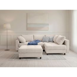 Ecksofa Collection AB "Antonia L-Form, B: 215 cm", beige, B:302cm H:86cm T:184cm, 100%Polyester, Sofas, Ecksofa, Ecksofa, R&uuml;ckenkissen, ottomane beidseitig montierbar, Bonnelfederkern
