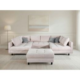 Wohnlandschaft Collection AB "Antonia U-Form, B: 298 cm", rosa (beige), B:298cm H:86cm T:184cm, 100%Polyester, Sofas, Wohnlandschaft, Wohnlandschaft, R&uuml;ckenkissen, 2 ottomane, Komfortablem Bonnelfederkern
