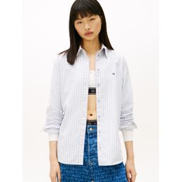 Hemdbluse Tommy Jeans "TJW REG OXFORD SHIRT", Damen, Gr. XXS (32), wei&szlig; (periwinkle dusk, stripe), Web, Obermaterial: 100% Baumwolle, gestreift, regular fit h&uuml;ftlang, &Auml;rmel mit &Auml;rmelschlitz 1-Knopf-Manschette, Blusen Hemdbluse, mit Logostickerei, abgerundeter Saum