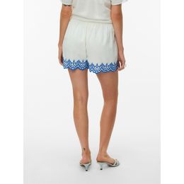 V&eacute;ro Moda Shorts VERO MODA "VMKIANA MW SHORTS WVN BTQ", Damen, Gr. L, N-Gr, snow wei&szlig; detail:with nebulas blau embroidery, Web, Obermaterial: 100% Baumwolle, bestickt, unifarben, kurz, Hosen Shorts, Baumwolle