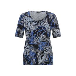 Kurzarmshirt GOLDNER "Viskoseshirt mit Palmenprint", Damen, Gr. 38, schwarz (royalblau, grau, schwarz, gemustert), Obermaterial: 95% Viskose CV. 5% Elasthan EL., Modisch, Gerade, Shirts, stretchbequemer Viskosejersey