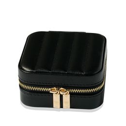Schmucketui "Geschenk Schmuckaufbewahrung Reiseetui", schwarz, gelbgoldfarben, ANISTON JEWELRY & WATCHES, Aufbewahrungsboxen, Kinder, 4 Stk., B/H/T: 10cm x 5cm x 10cm, MDF, Metall, Polyurethan, gl&auml;nzend, B:10cm H:5cm T:10cm