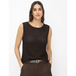 Kurzarmshirt Brax "Style INA", Damen, Gr. 44, dunkelbraun, 70% Baumwolle, 28% Polyester, 2% Elasthan, Rundhals, Shirts