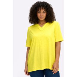 Kurzarmshirt sheego "Halbarmshirt", Damen, Gr. 40/42, limone, 50% Baumwolle, 50% Viskose, unifarben, Shirts