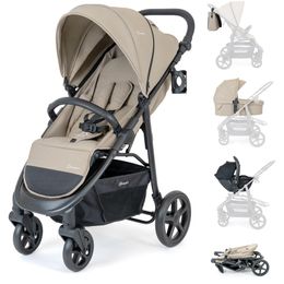 Kombi-Kinderwagen BABYGO "Evolution", Kinder, beige, Aluminium, Stahl, Kinderwagen, mit Babywanne, Babyschale, Wickeltasche und Sportsitz