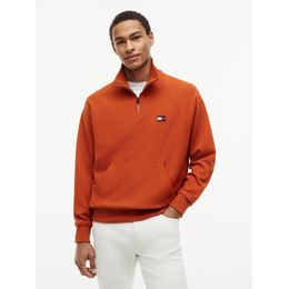 Sweatshirt Tommy Hilfiger "TOMMY FLAG ELEVATED 1/4 ZIP", Herren, Gr. L, rusty ochre, Sweatware, Obermaterial: 100% Baumwolle, unifarben, regular fit h&uuml;ftbedeckend, hoch geschlossener Ausschnitt, Raglan&auml;rmel Rippb&uuml;ndchen, Sweatshirts Sweatshirt, Stehkragen mit Rei&szlig;verschluss