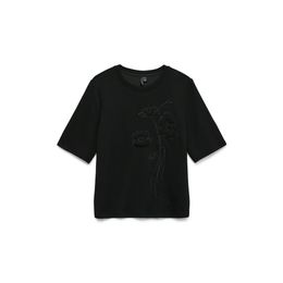 V&eacute;ro Moda Kurzarmshirt VERO MODA "VMHALI SS EMBROIDERY TOP JRS", Damen, Gr. L, schwarz, Jersey, Obermaterial: 50% Viskose, 45% Polyester, 5% Elasthan, unifarben, normal, Rundhals, Shirts, Viskosemischung