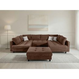 Wohnlandschaft Collection AB "Antonia U-Form, B: 298 cm", braun (kaffeebraun), B:298cm H:86cm T:184cm, 100%Polyester, Sofas, Wohnlandschaft, Wohnlandschaft, R&uuml;ckenkissen, 2 ottomane, Komfortablem Bonnelfederkern