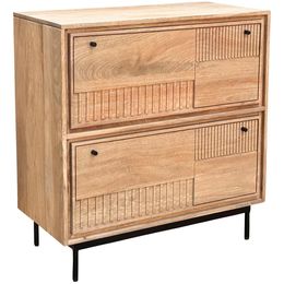 Schuhschrank Sit "Schuhkommode &ndash; Massives Holz mit Lamellen‑Front & kunstvollen Holz", natur, schwarz, B:85cm H:90cm T:40cm, Massivholz, Schr&auml;nke, Schuhschrank, Massiver Schuhschrank mit Lamellen‑Front & kunstvollen Schnitzereien