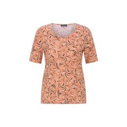 Kurzarmshirt GOLDNER "Kurzgr&ouml;&szlig;e Viskoseshirt mit frischem All-over-Print", Damen, Gr. 19, orange (pfirsich, gemustert), Obermaterial: 95% Viskose CV. 5% Elasthan EL., Modisch, Gerade, Shirts, stretchbequemer Viskosejersey