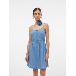 V&eacute;ro Moda Jeanskleid VERO MODA "VMFLICKA STRAP SHORT DRESS LCS", Damen, Gr. M, N-Gr, blau (light blau denim), Denim/Jeans, Obermaterial: 100% Baumwolle, unifarben, regular fit kurz, V-Ausschnitt, Kleider, Baumwolle, regular fit, verstellbare Tr&auml;ger