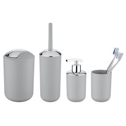 Badaccessoire-Set Wenko "Brasil", grau, matt, Kunststoff, Badaccessoires-Sets, Seifenspender, Zahnputzbecher, WC-Garnitur & Kosmetikeimer