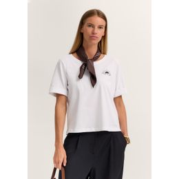 T-Shirt Bugatti, Damen, Gr. L, 10, wei&szlig;, 100% Baumwolle, unifarben, normal, Rundhals, Shirts T-Shirt, Modern Fit aus Baumwolle