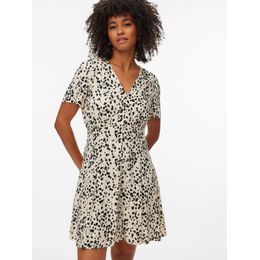 V&eacute;ro Moda Minikleid VERO MODA "VMKORA S/S SHORT DRESS WVN BTQ", Damen, Gr. L, N-Gr, birch aop:kora, Web, Obermaterial: 100% Viskose, bedruckt, kurz, Kleider Minikleid, Viskose